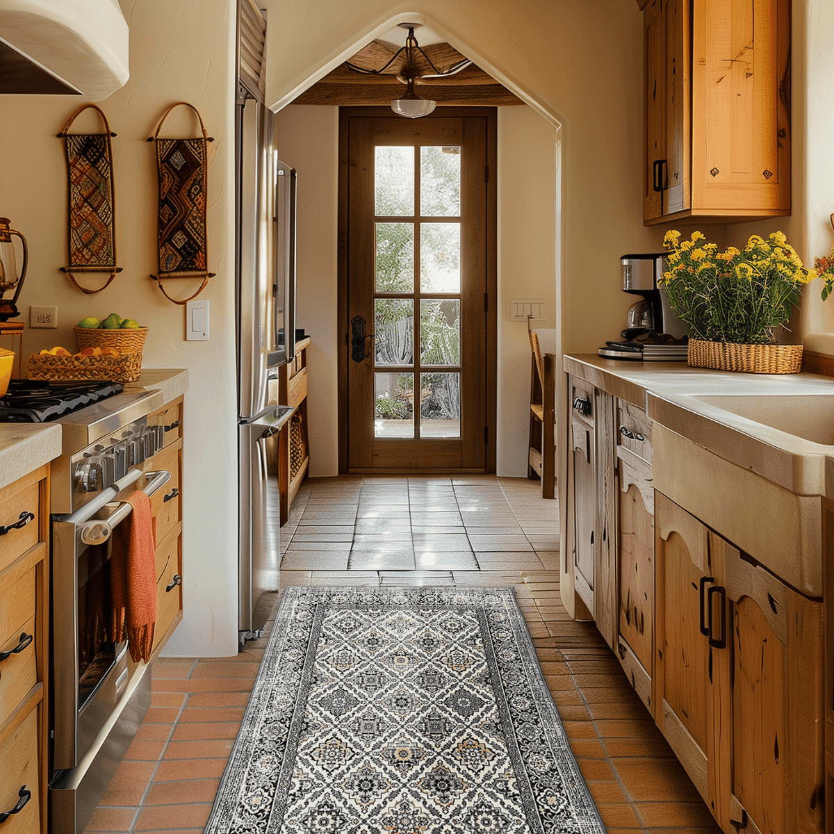 Boho Blue Kitchen Runner | Machine Washable Bohemian Rug | 2.6*6 ...