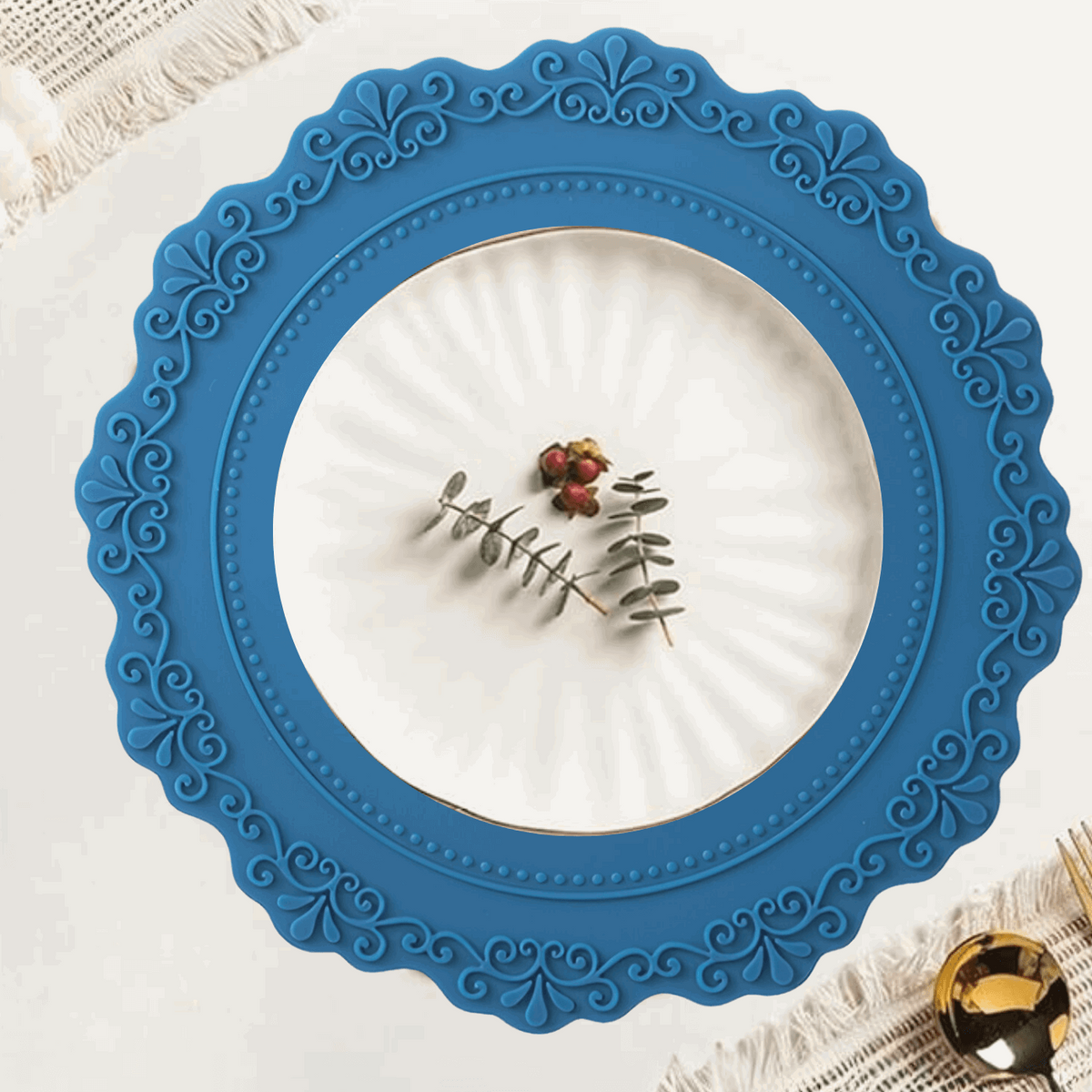 French-Style Silicone Round Place Mat with Lace Details - Blue – Maison ...
